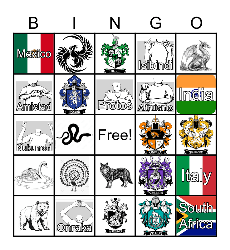House System Bingo Card
