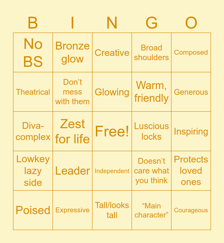 ☀️ Sun Dominant Bingo Card