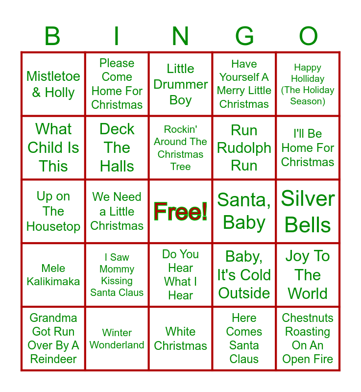 Jingle Bell Jukebox Bingo Card
