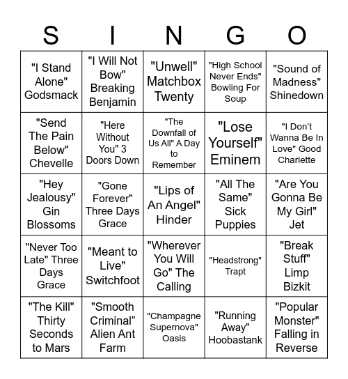 DIVORCED DAD ROCK SINGO X PATTERN Bingo Card