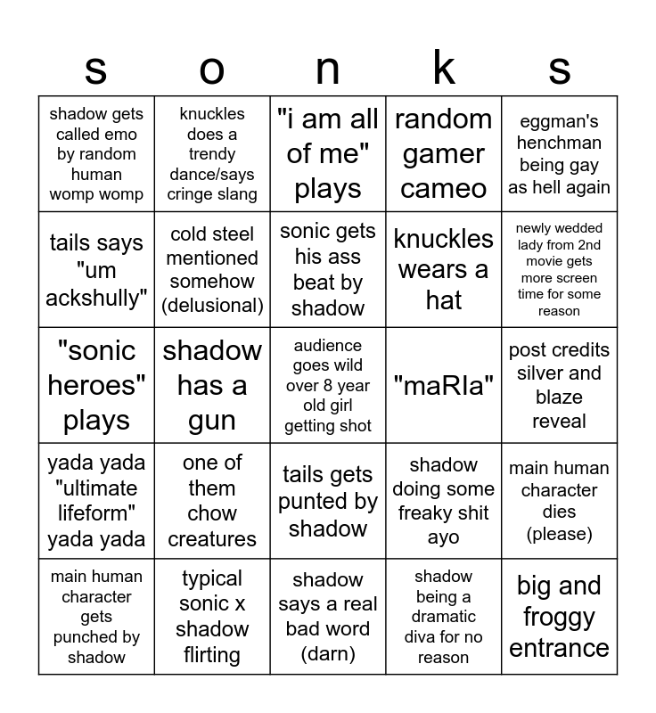 snic and shadoo the movie Bingo Card