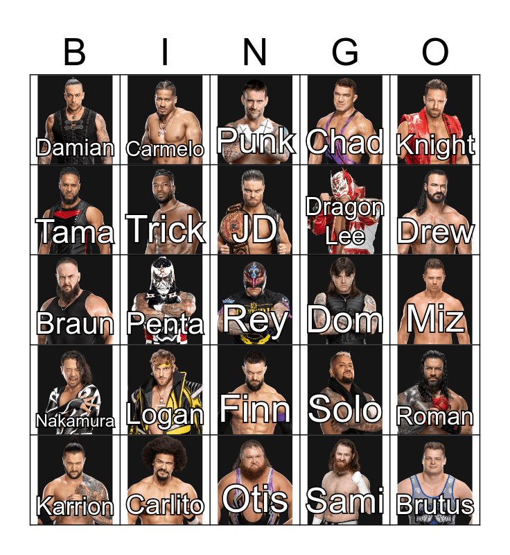 Men’s Royal Rumble Bingo Card