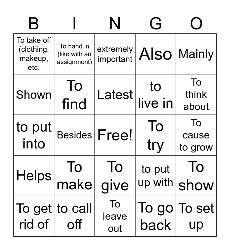 What's the academic word? Bingo Card