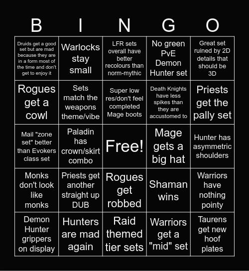 Season 2 TWW tier sets Bingo Card