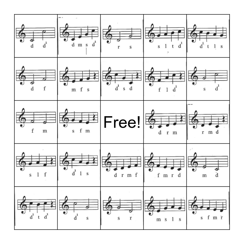 Solfege Bingo Level B Bingo Card