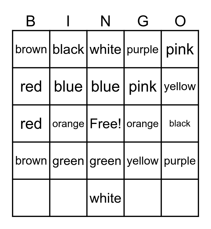 Color Words Bingo Card
