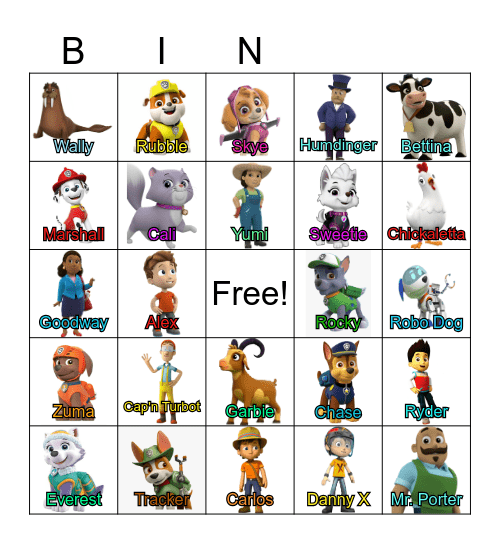 Paw Patrol Bingo Card