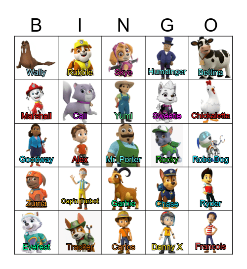 Paw Patrol Bingo Card