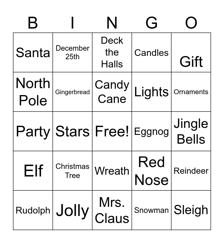 Merry Christmas Bingo Card