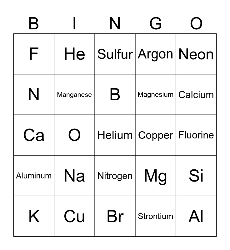 Element Bingo Card