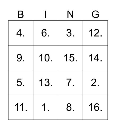 Tall Bingo Card