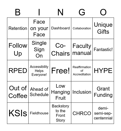 Opening Workshop Bingo Card