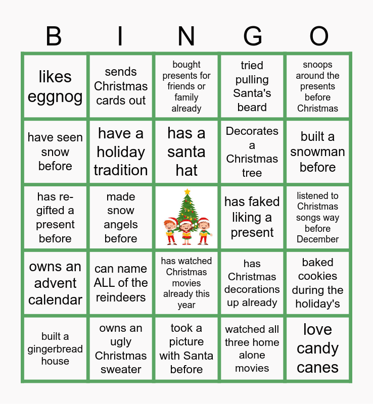 Virtual Holiday Bingo Card