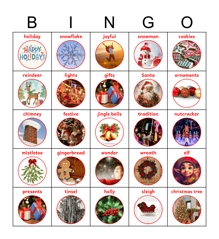 Christmas Vocabulary Bingo Card
