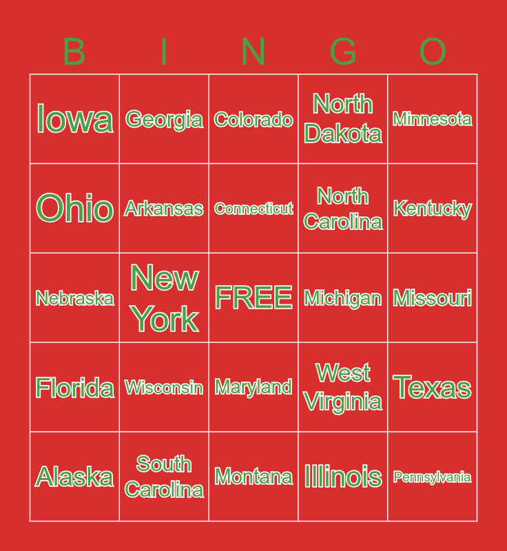 License Plate Bingo Card
