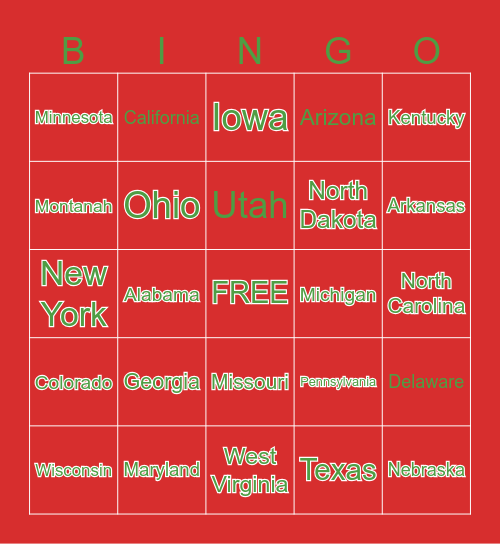 License Plate Bingo Card
