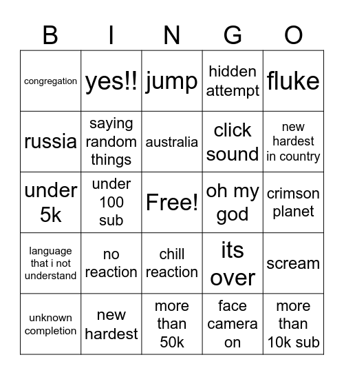 gd reaction bingo Card