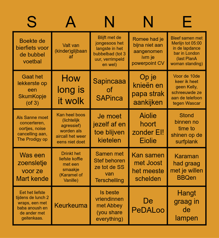 Sanne's goodbye Bingo! Bingo Card