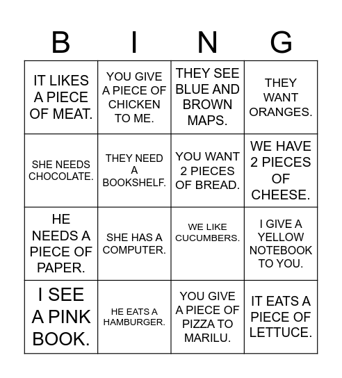 ESL VERB BINGO Card