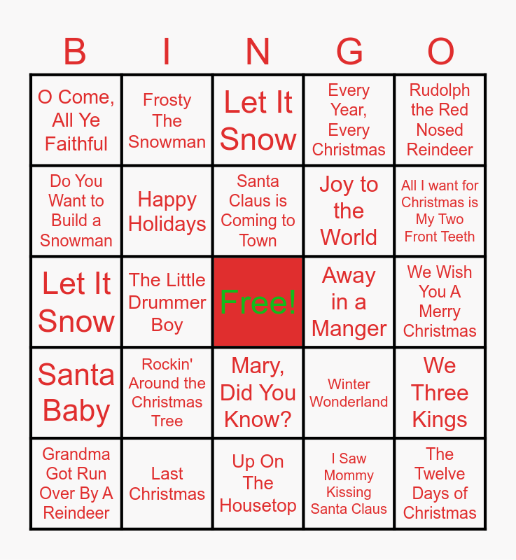 Christmas Carol Bingo Card
