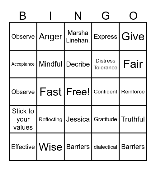 Interpersonal Effectiveness Bingo Card