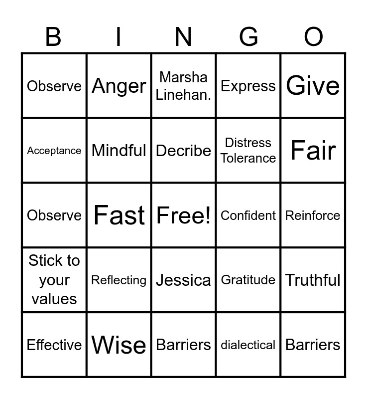 Interpersonal Effectiveness Bingo Card