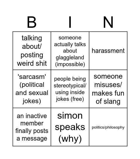 GLAGGLELAND NEXUS BINGO Card