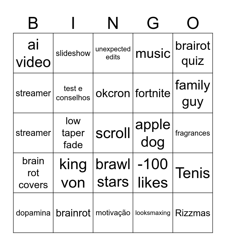 Tik Tok 2 Bingo Card