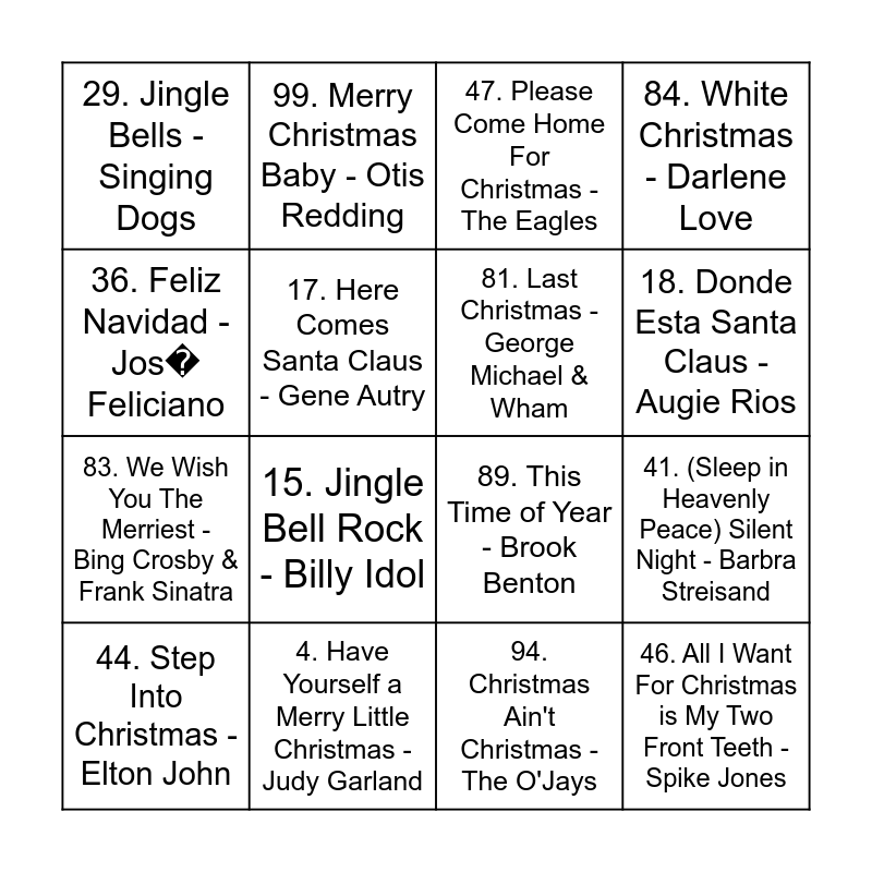 Christmas Music Bingo Card