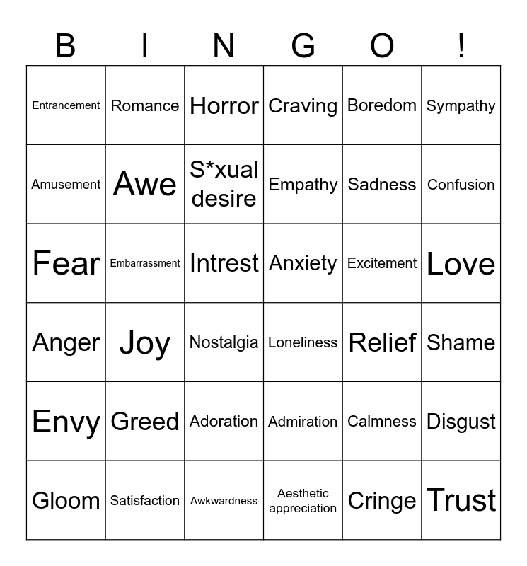 Admiration, adoration, aesthetic appreciation, amusement, anger ...