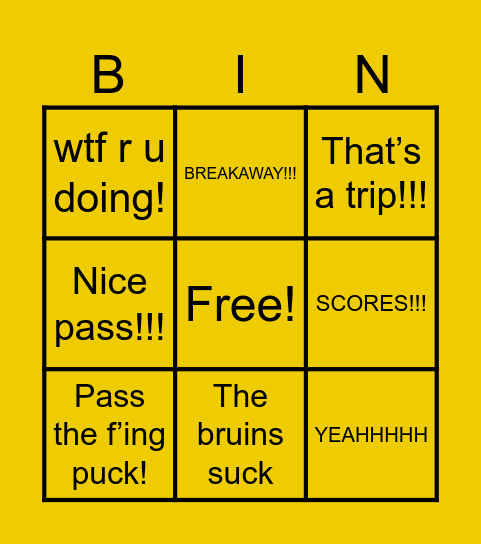Bruins game Bingo Card