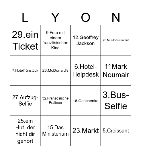 German Lyon Bingo Card