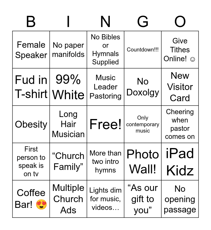Mega Church Bingo Card