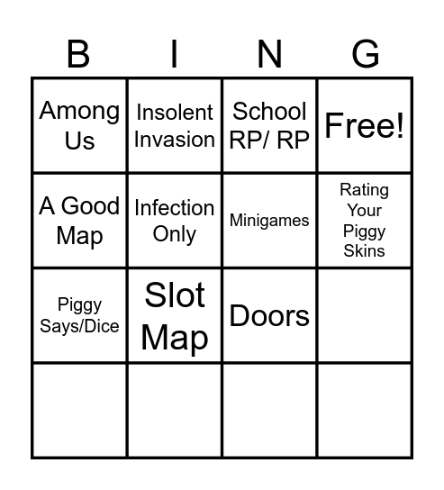 Piggy Build Mode Bingo Card