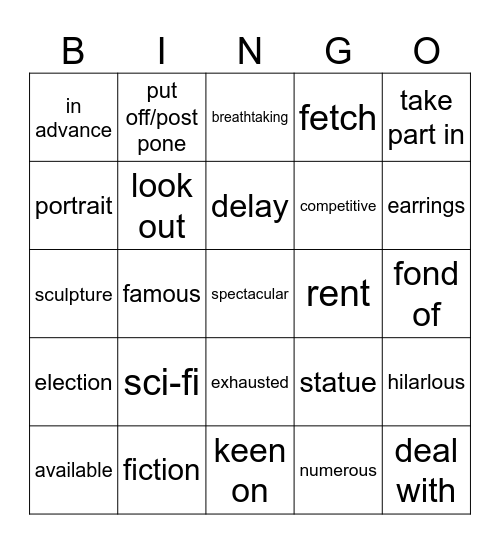 Words Bingo Card
