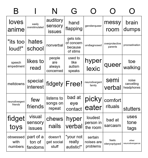 Autism Bingo Card Autism Bingo Card
