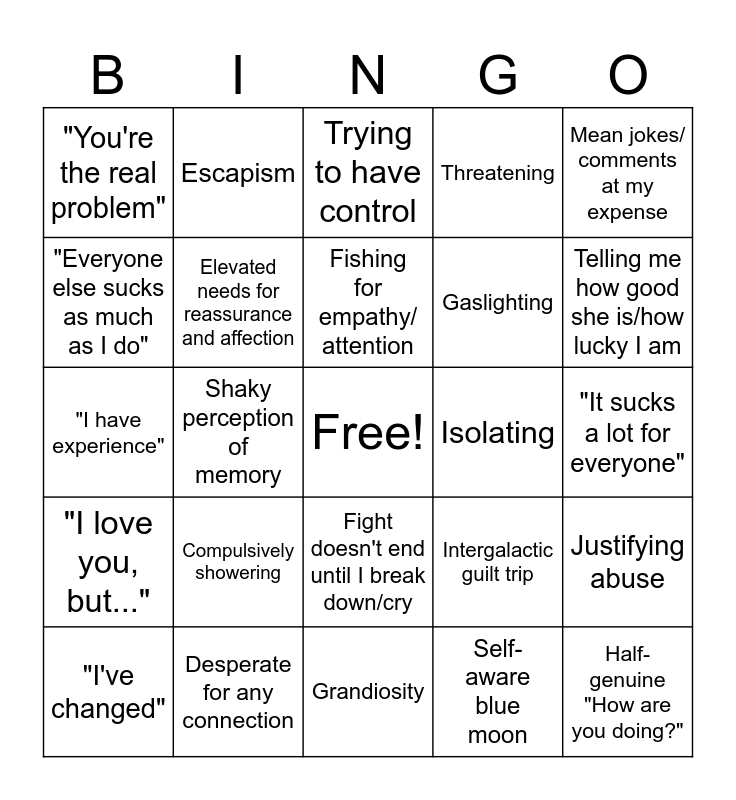 Abuse Bingo Card