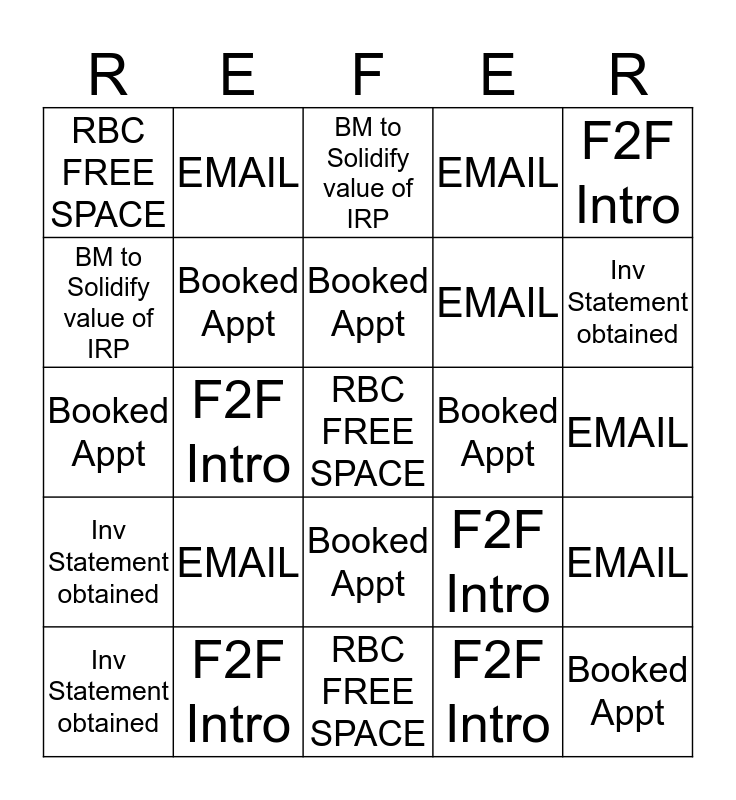 IRP Referral Campaign Bingo Card