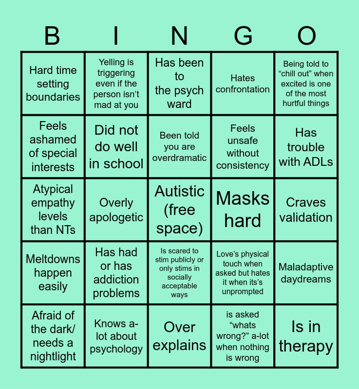ASD TRAUMA SURVIVOR BINGO Card