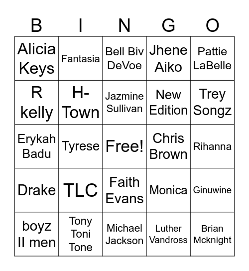 R&B Bingo Card