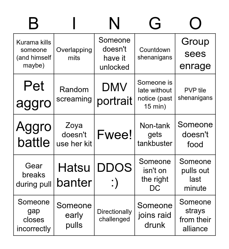 Chaotic Mem Bingo Card