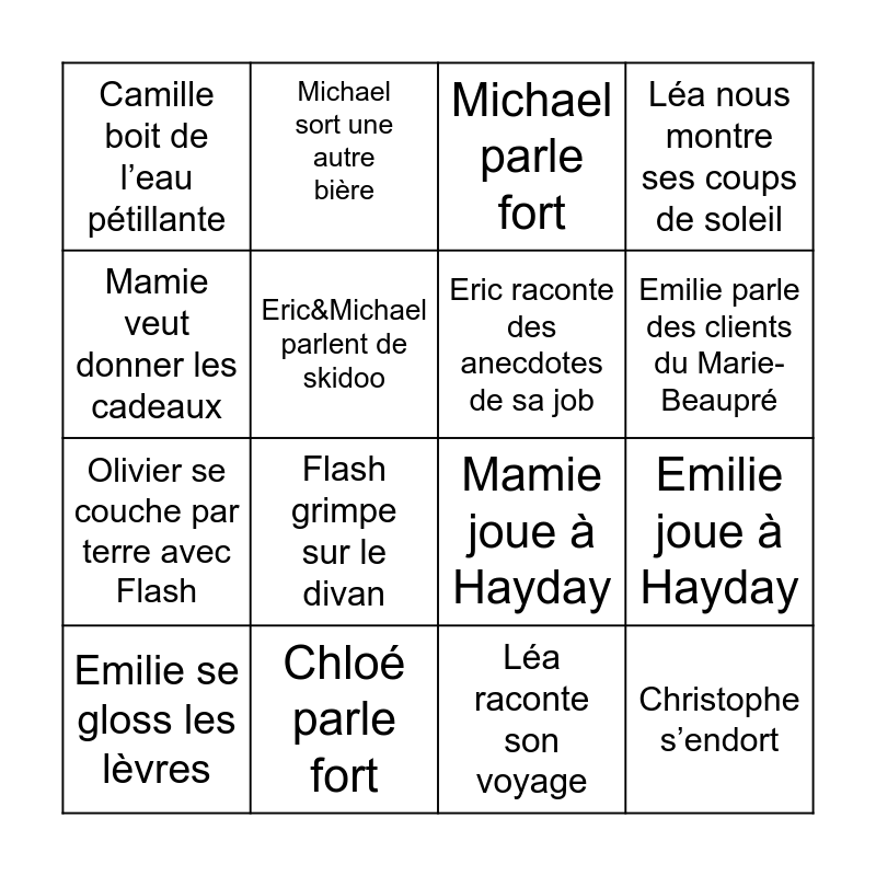Noel chez les Leblond, Bouchard, Bilodeau et Germain Bingo Card