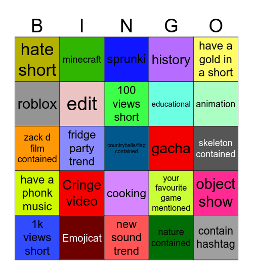 short Bingo Card
