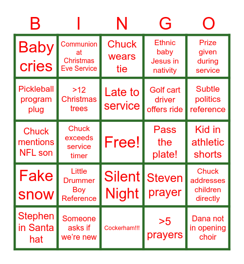 Christmas Eve Bingo Card