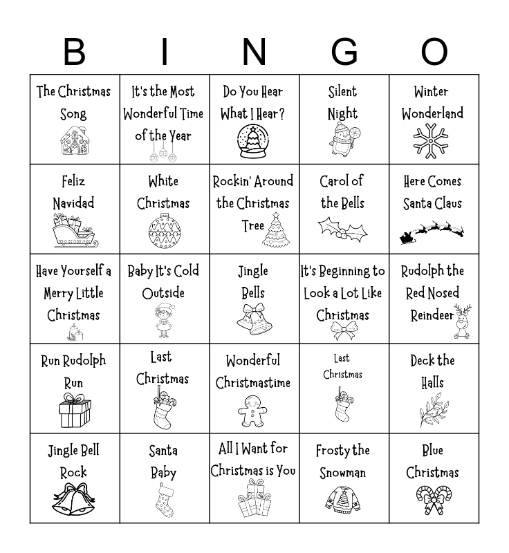 Christmas Carol Bingo Card