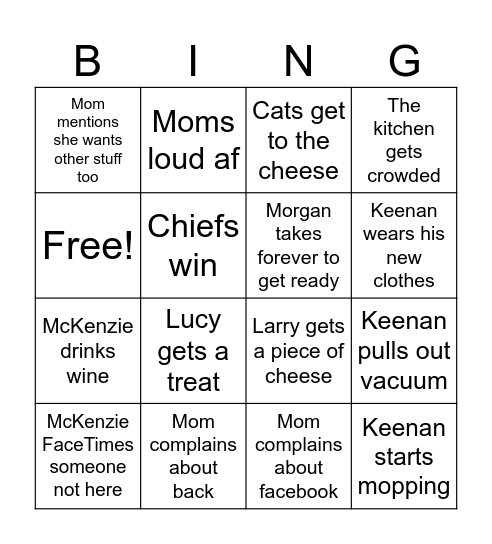 Family Christmas Bingo Card