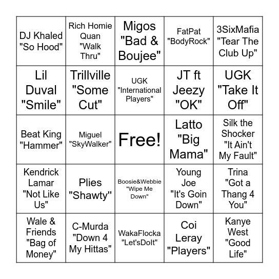 RAP-N-Bingo Card