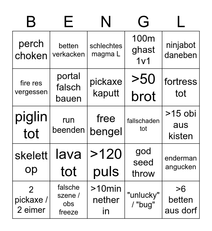 bengel bingo Card