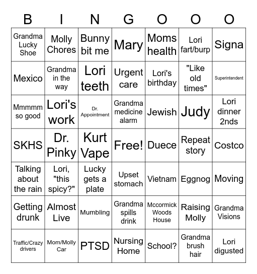 X Mas Dinner Bingo Card X Mas Dinner Bingo Card