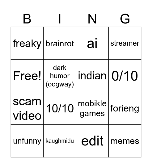 Untitled Bingo Card